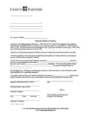 Fillable Online Physician Affidavit of Disability Letter - Campus ...