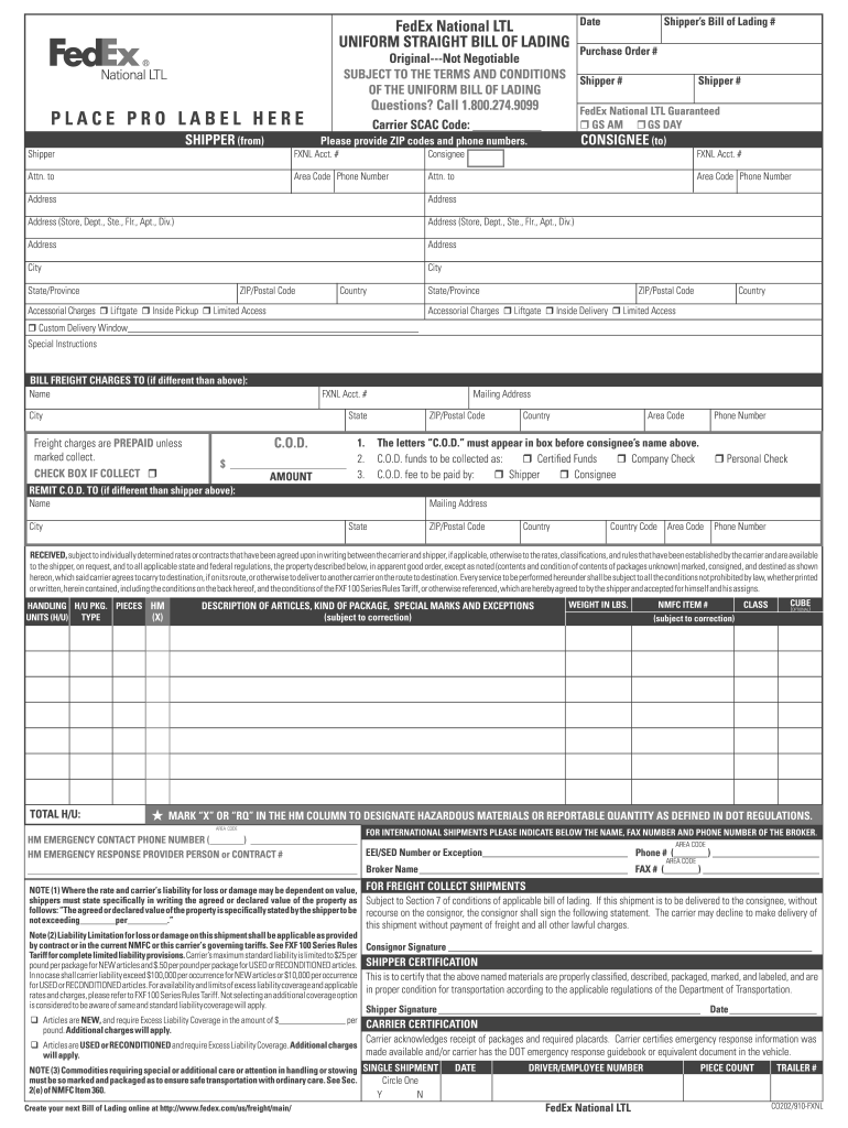 Printable Bol Form For Fedex Printable Forms Free Online