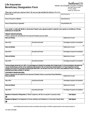 Fillable Online Life Insurance Beneficiary Designation Form ...