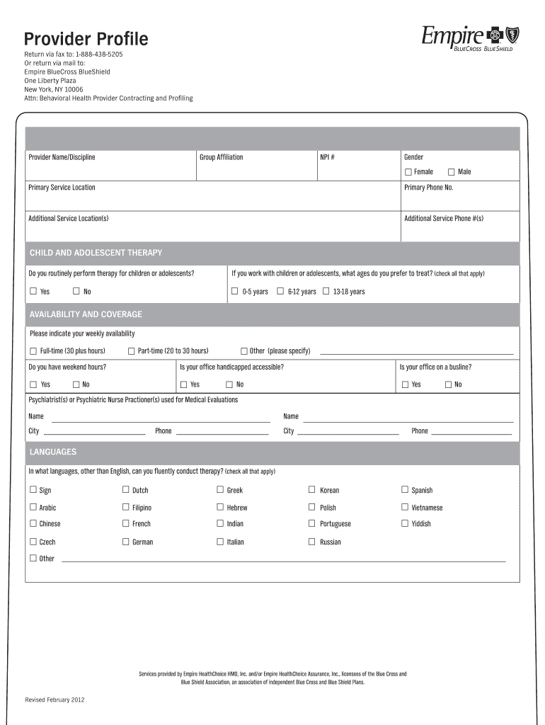 Fillable Online Provider Profile Form Fax Email Print - pdfFiller
