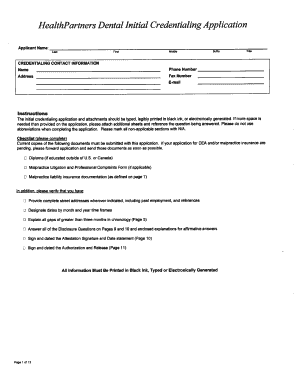 Fillable Online HealthPartners Dental Initial Credentialing Application Fax Email Print - pdfFiller
