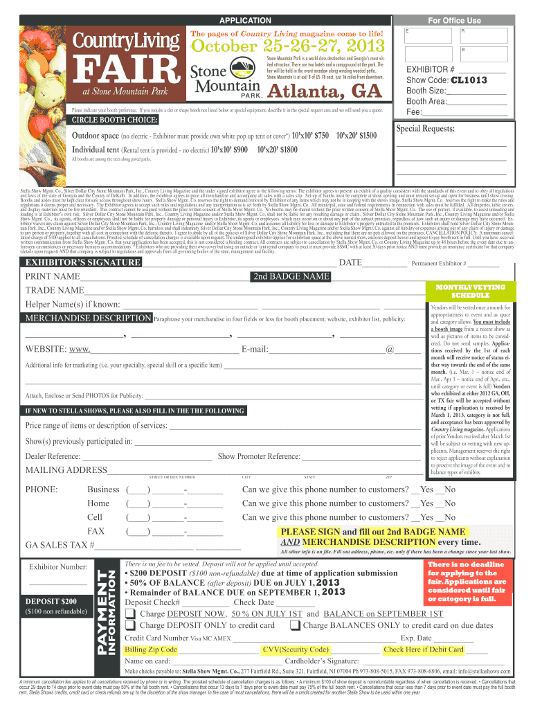 Fillable Online Exhibitor Application for Country Living Fair Fax Email Print - pdfFiller
