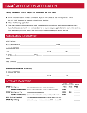 Fillable Online SAGE ASSOCIATION APPLICATION Fax Email Print - pdfFiller