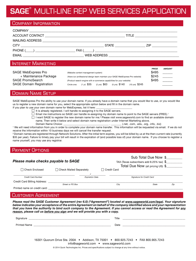 SAGE MULTI-LINE REP WEB SERVICES APPLICATION: Fill out & sign online ...
