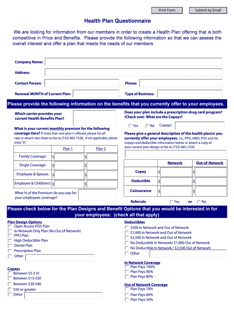 Health Plan Questionnaire: Fill out & sign online | DocHub