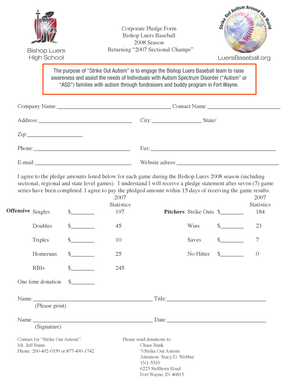 Fillable Online Corporate Pledge Form Bishop Luers Baseball 2008 ...