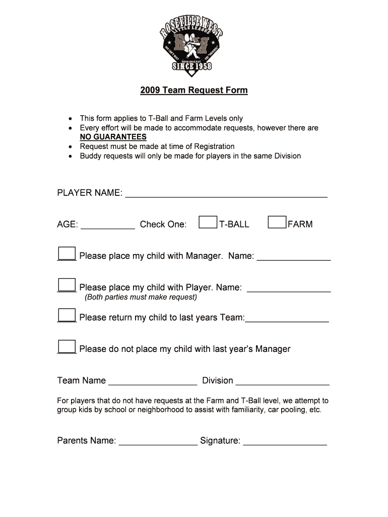 2009 Team Request Form: Fill out & sign online | DocHub