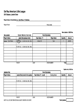 Fillable Online Jacket Order Form - Eteamz Fax Email Print - pdfFiller