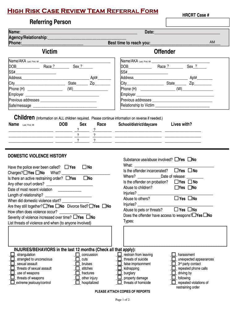 Fillable Online High Risk Case Review Team Referral Fax Email Print ...