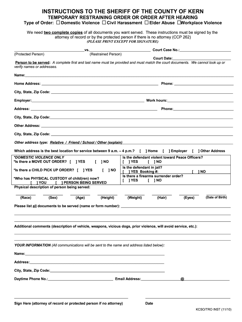 Restraining Order Form Fill Online Printable Fillable Blank 