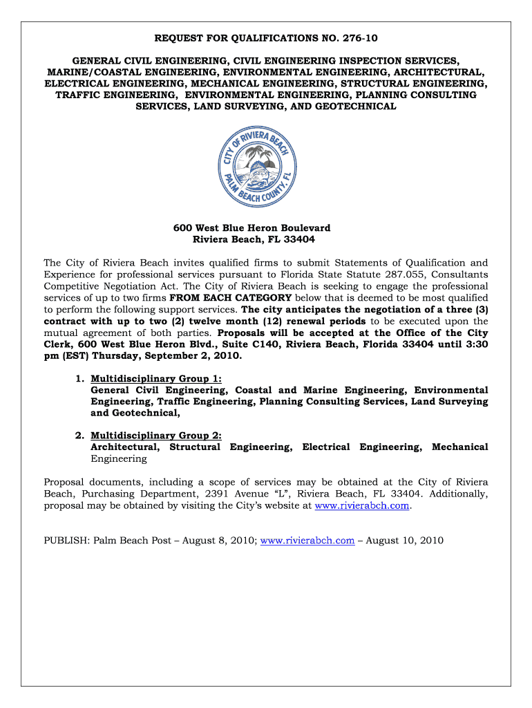 REQUEST FOR QUALIFICATIONS NO 276-10: Fill out & sign online | DocHub
