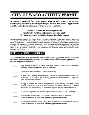 Fillable Online Activity Permit Application - City of Waco, Texas Fax ...
