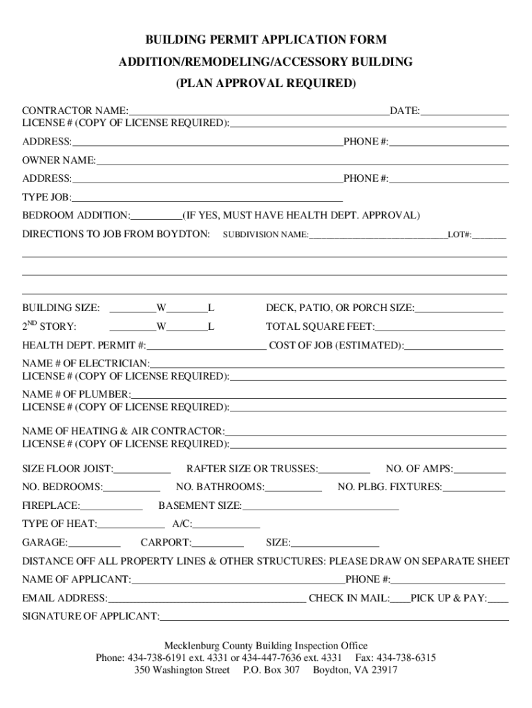 Fillable Online Building Permit Application for Addition/Remodeling ...