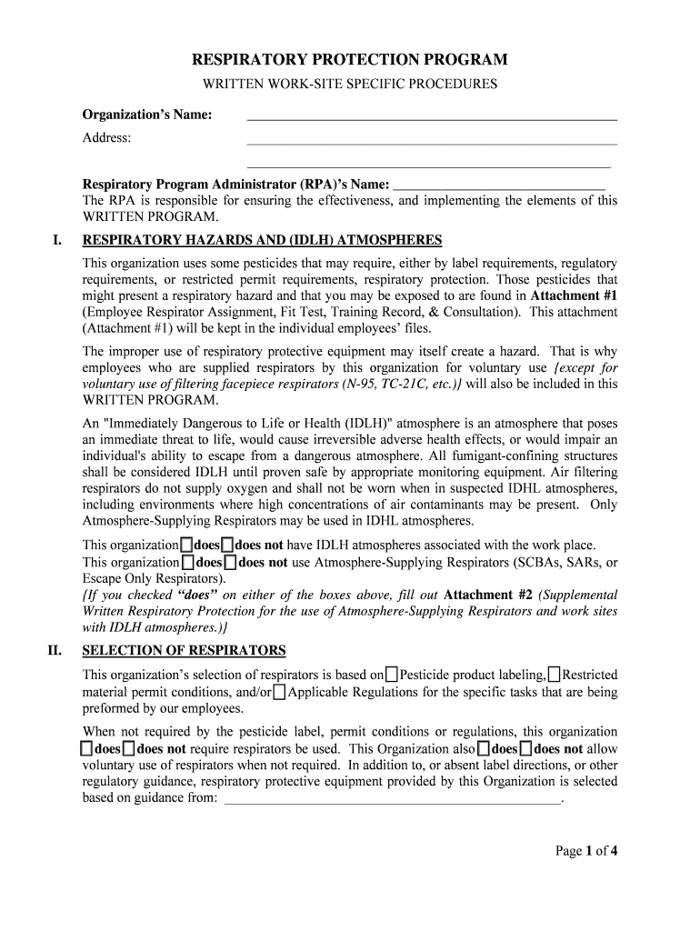 RESPIRATORY PROTECTION PROGRAM: Fill out & sign online | DocHub