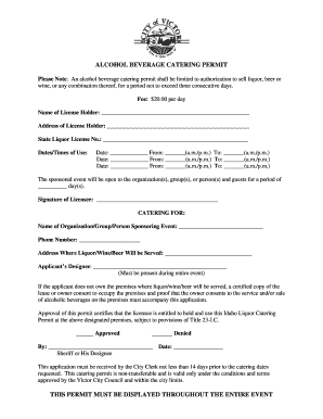 Fillable Online ALCOHOL BEVERAGE CATERING PERMIT THIS PERMIT bb ...