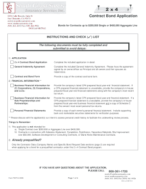 Fillable Online Contract Bond Application - South Coast Surety Fax ...