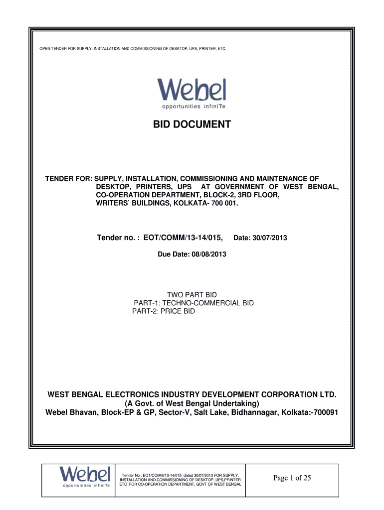 Fillable Online Bid Document for Supply, Installation and Commissioning of Desktop, UPS ...