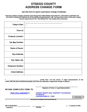 Fillable Online OTSEGO COUNTY ADDRESS CHANGE FORM Fax Email Print ...