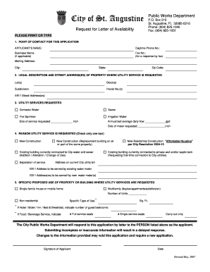 Fillable Online Request for Letter of Availability form - City of St. Augustine Fax Email Print ...