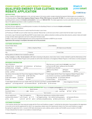Fillable Online Qualified energy star clothes washer rebate application ...