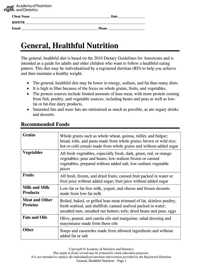 Fillable Online General, Healthful Nutrition Guide Fax Email Print ...