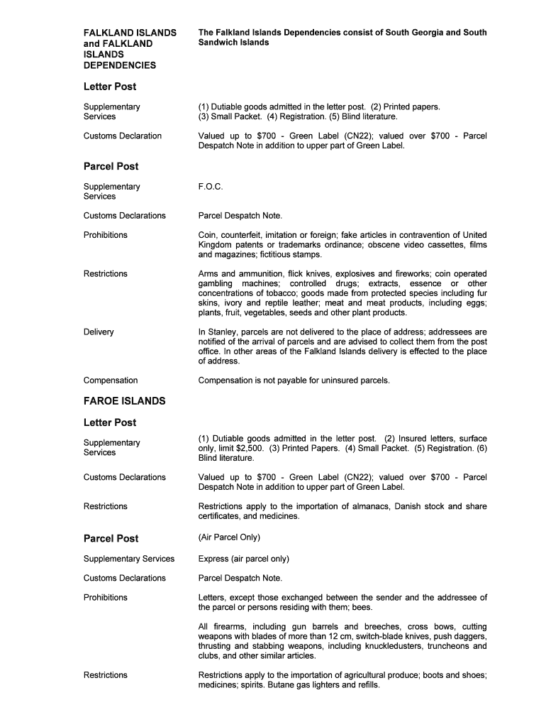 Fillable Online Letter Post Parcel Post FAROE ISLANDS Letter Post ...