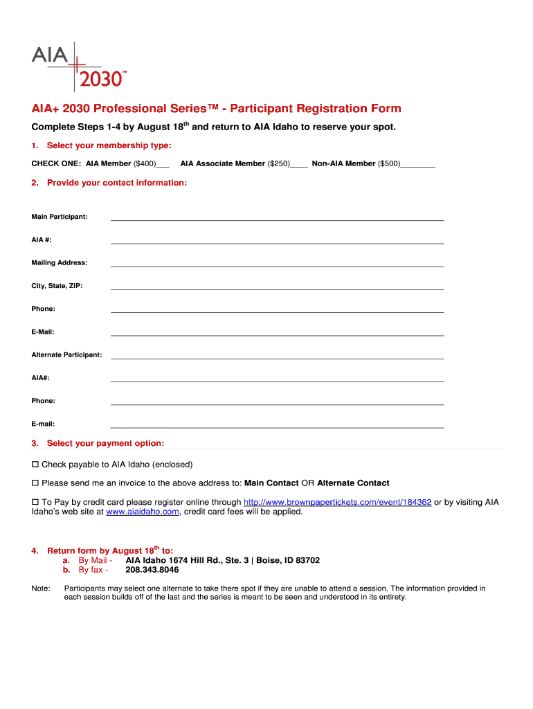 AIA+ 2030 Professional Series - Participant Registration Form: Fill out ...