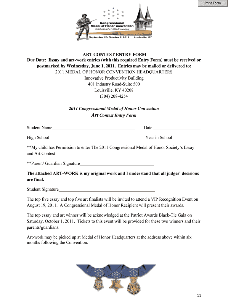 Fillable Online 2011 Congressional Medal of Honor Convention Art ...