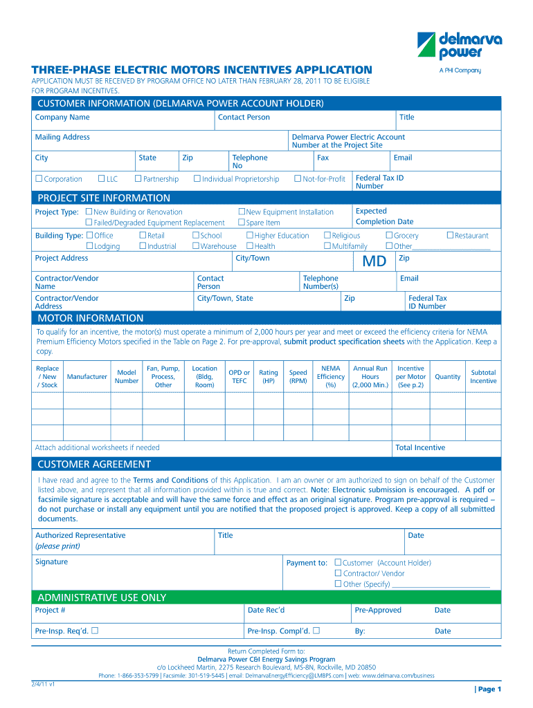 Fillable Online Three-Phase Electric Motors Incentives Application Fax ...