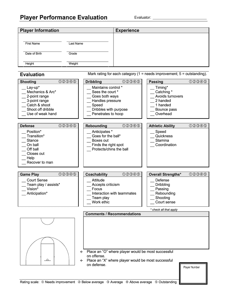 Basketball Player Evaluation Form Fill Online Printable Fillable 