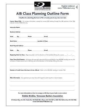 AIB Class Planning Outline Form - Fill and Sign Printable Template Online