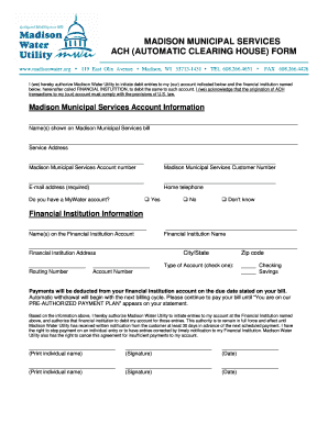 Fillable Online Madison municipal services ach (automatic clearing ...
