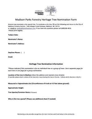 Fillable Online Madison Parks Forestry Heritage Tree Nomination Form ...