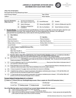 Fillable Online DISTRIBUTION ELECTION FORM - American Maritime Officers ...