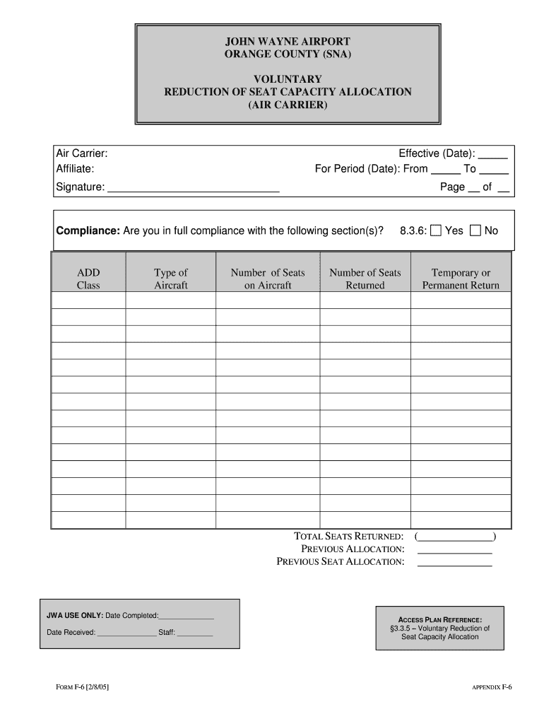 Fillable Online Voluntary Reduction of Seat Capacity Allocation (Air Carrier) Fax Email Print ...