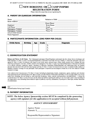 Fillable Online New horizons or camp inspire registration form - St ...