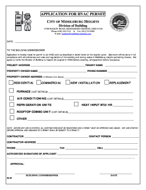 APPLICATION FOR HVAC PERMIT - Fill and Sign Printable Template Online