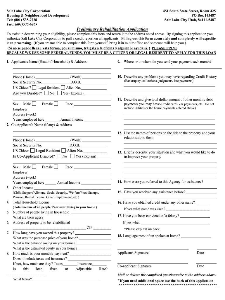 Fillable Online Preliminary Rehabilitation Application Fax Email Print - pdfFiller