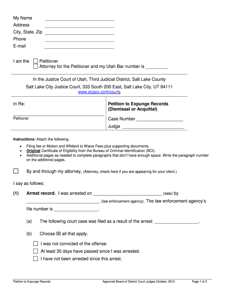 Petition to Expunge RecordsDismissal or Acquittal: Fill out & sign online | DocHub