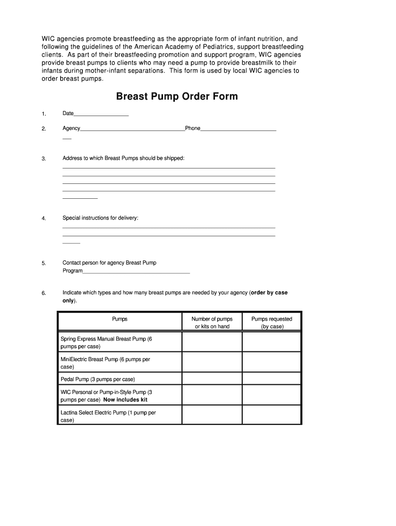 Fillable Online Breast Pump Order Form Fax Email Print - pdfFiller