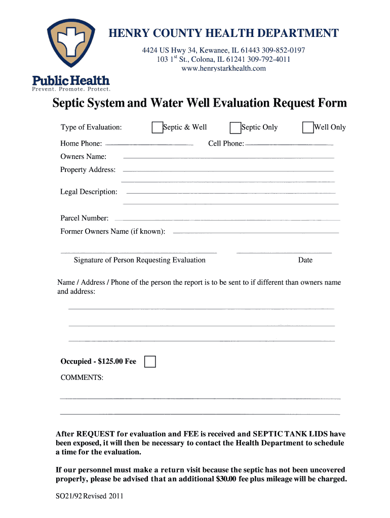 Septic System and Water Well Evaluation Request Form: Fill out & sign online | DocHub