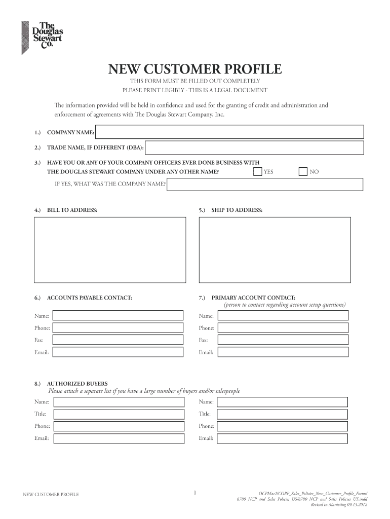 Fillable Online New Customer Profile Application Fax Email Print ...