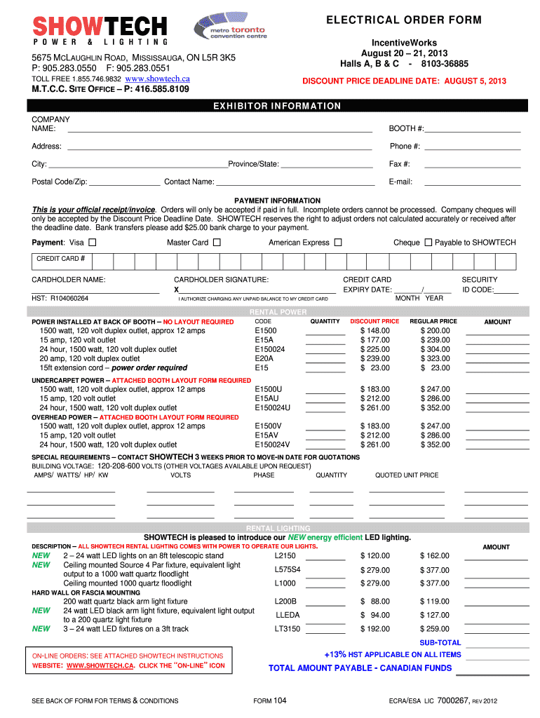 ELECTRICAL ORDER FORM: Fill out & sign online | DocHub