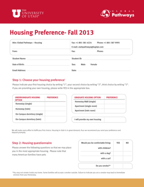 Fillable Online Utah Housing Preference Form - Global Pathways Fax Email Print - pdfFiller