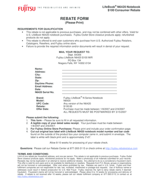 Fillable Online LifeBook N6420 Rebate Form $100 - Fujitsu Fax Email ...