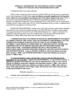 Fillable Online AFFIDAVIT AND REQUEST TO TAKE DRIVING SAFETY COURSE ...