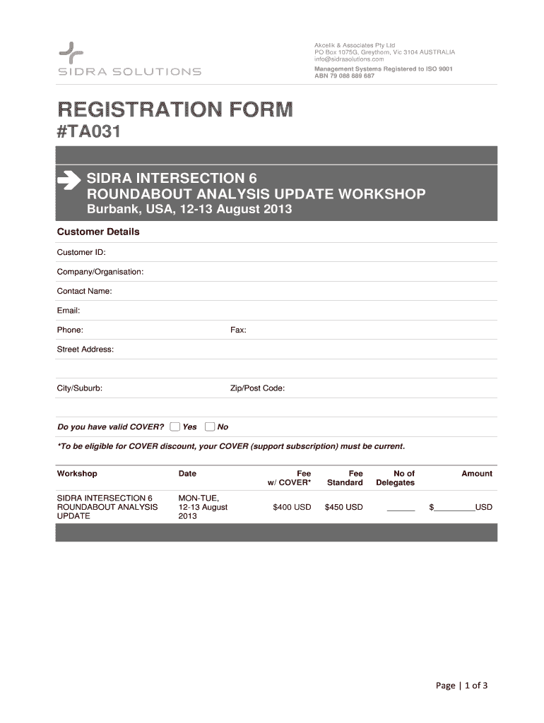 Fillable Online SIDRA INTERSECTION 6 ROUNDABOUT ANALYSIS UPDATE ...