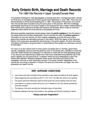 Fillable Online Early Ontario Birth, Marriage and Death Records Fax ...