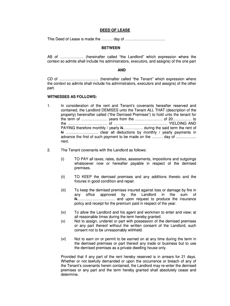 Fillable Online Deed of Lease Agreement Fax Email Print - pdfFiller