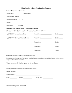 Fillable Online its fsu Film Studies Minor Certification Request Fax ...